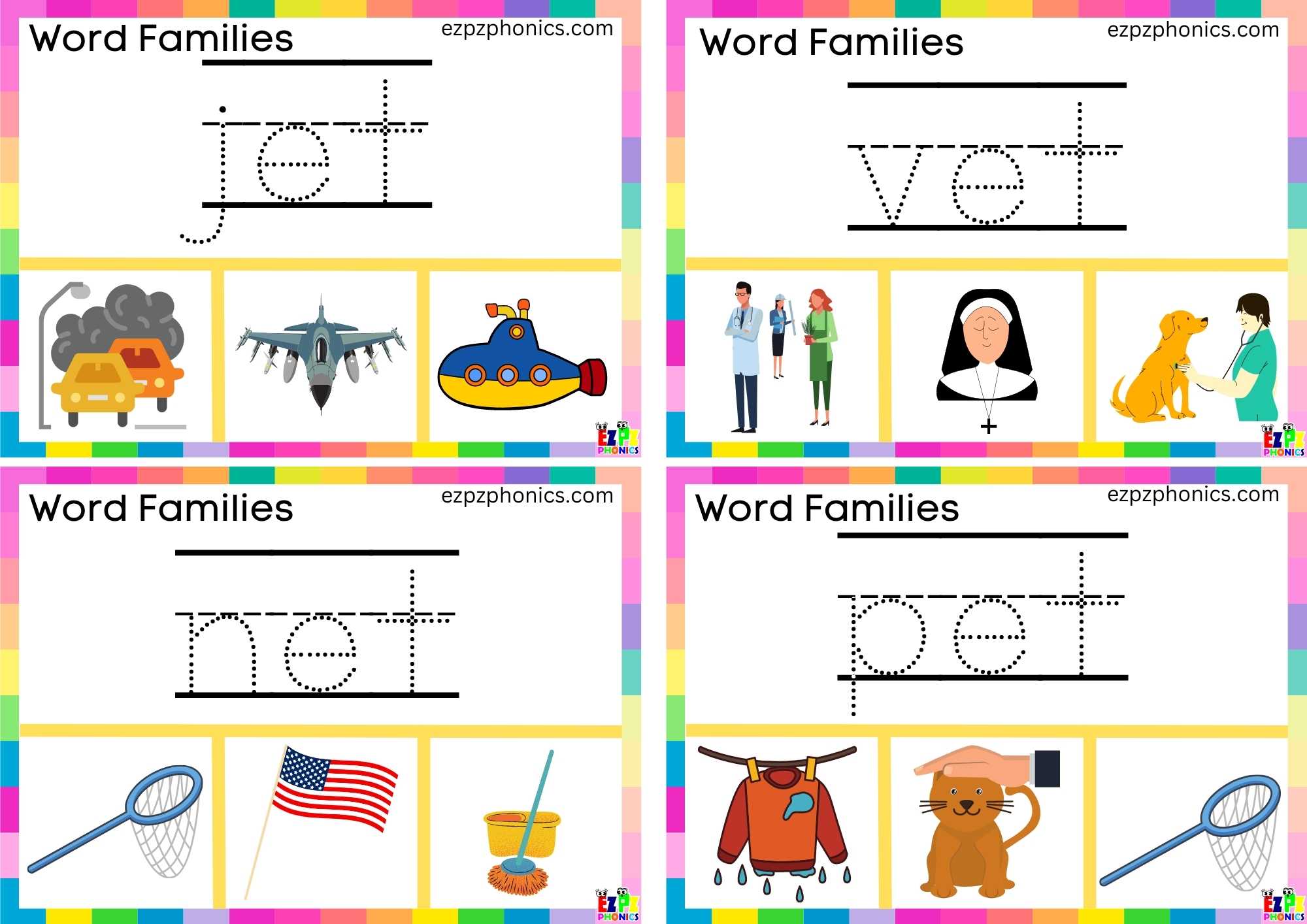 Word Family et Write the words and clip the image clip cards set 1 - ezpzphonics.com